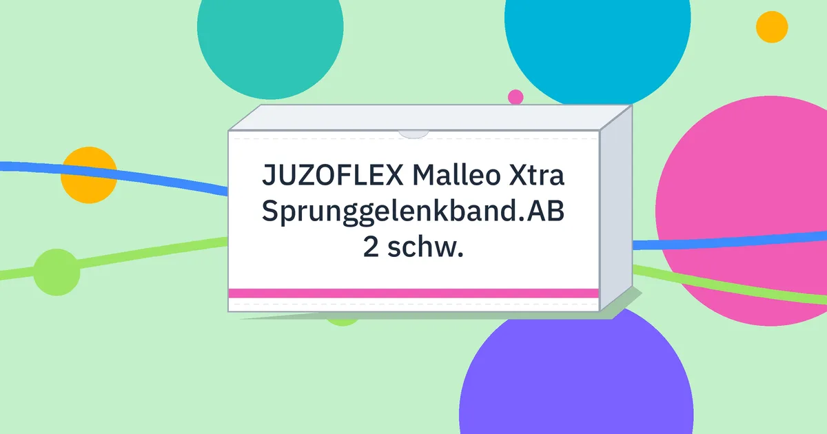 Symbolbild: Packung mit der Aufschrift JUZOFLEX Malleo Xtra Sprunggelenkband.AB 2 schw. (PZN 16635812) – Verfügbarkeit und Bezug in Apotheken in Frankfurt am Main