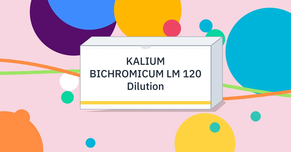 Symbolbild: Packung mit der Aufschrift KALIUM BICHROMICUM LM 120 Dilution (PZN 12917749) – Verfügbarkeit und Bezug in Apotheken in Frankfurt am Main
