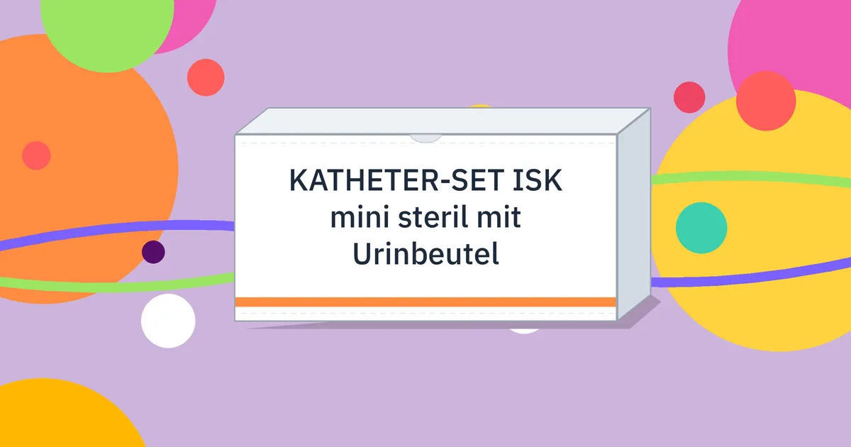 Symbolbild: Packung mit der Aufschrift KATHETER-SET ISK mini steril mit Urinbeutel (PZN 16836887) – Verfügbarkeit und Bezug in Apotheken in Frankfurt am Main