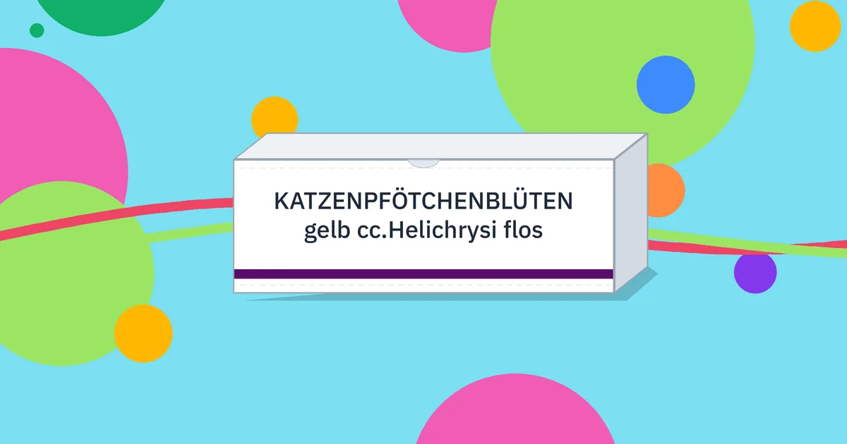 Symbolbild: Packung mit der Aufschrift KATZENPFÖTCHENBLÜTEN gelb cc.Helichrysi flos (PZN 20953618) – Verfügbarkeit und Bezug in Apotheken in Frankfurt am Main
