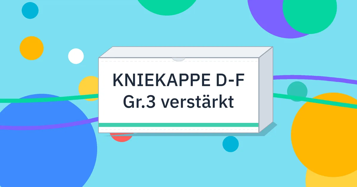 Symbolbild: Packung mit der Aufschrift KNIEKAPPE D-F Gr.3 verstärkt (PZN 02444847) – Verfügbarkeit und Bezug in Apotheken in Frankfurt am Main