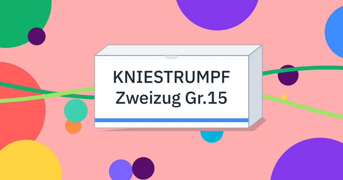 Symbolbild: Packung mit der Aufschrift KNIESTRUMPF Zweizug Gr.15 (PZN 02007986) – Verfügbarkeit und Bezug in Apotheken in Frankfurt am Main