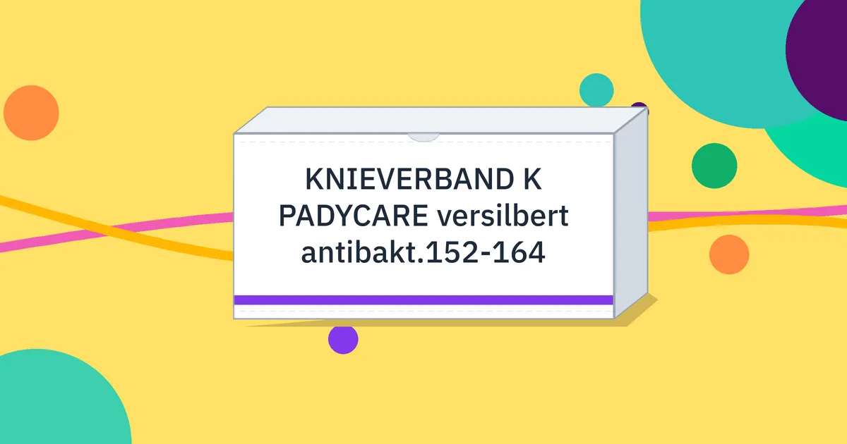 Symbolbild: Packung mit der Aufschrift KNIEVERBAND K PADYCARE versilbert antibakt.152-164 (PZN 10940000) – Verfügbarkeit und Bezug in Apotheken in Frankfurt am Main