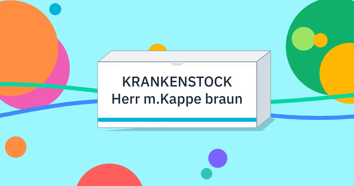 Symbolbild: Packung mit der Aufschrift KRANKENSTOCK Herr m.Kappe braun (PZN 01731208) – Verfügbarkeit und Bezug in Apotheken in Frankfurt am Main