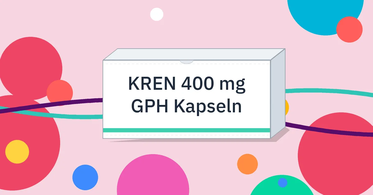 Symbolbild: Packung mit der Aufschrift KREN 400 mg GPH Kapseln (PZN 00129863) – Verfügbarkeit und Bezug in Apotheken in Frankfurt am Main