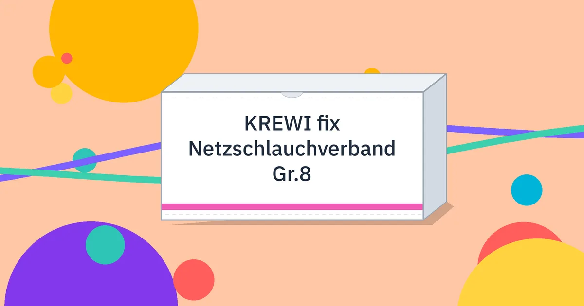 Symbolbild: Packung mit der Aufschrift KREWI fix Netzschlauchverband Gr.8 (PZN 03764407) – Verfügbarkeit und Bezug in Apotheken in Frankfurt am Main