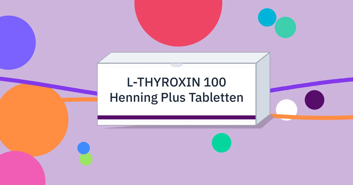 Symbolbild: Packung mit der Aufschrift L-THYROXIN 100 Henning Plus Tabletten (PZN 03343829) – Verfügbarkeit und Bezug in Apotheken in Frankfurt am Main