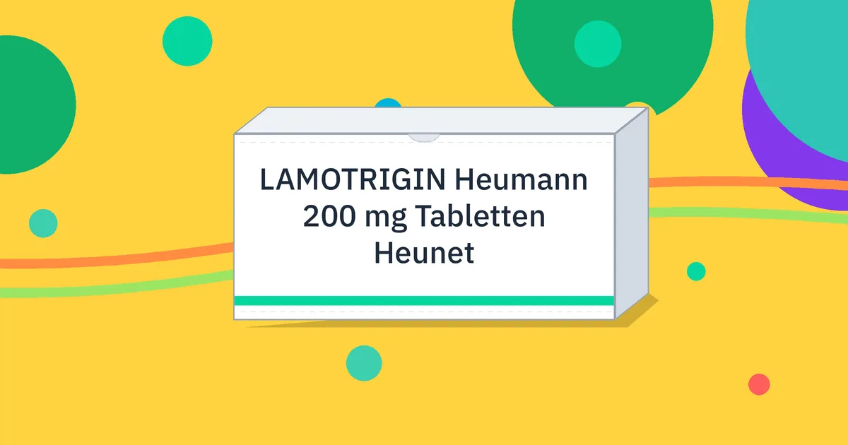Symbolbild: Packung mit der Aufschrift LAMOTRIGIN Heumann 200 mg Tabletten Heunet (PZN 15304088) – Verfügbarkeit und Bezug in Apotheken in Frankfurt am Main