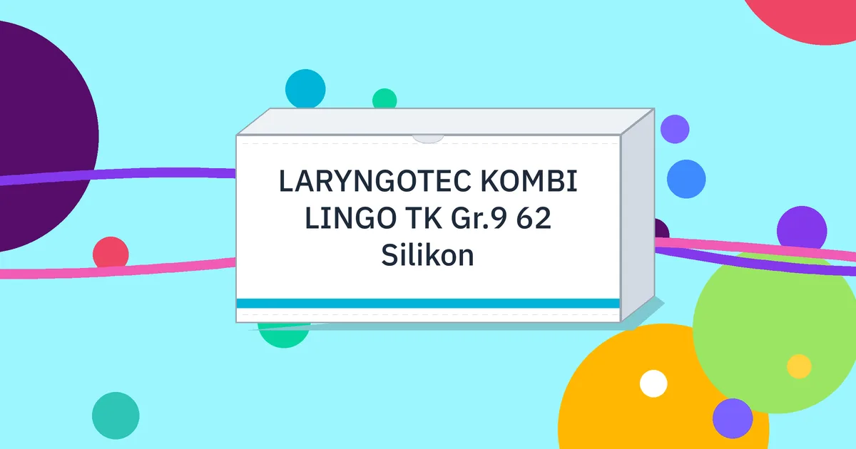 Symbolbild: Packung mit der Aufschrift LARYNGOTEC KOMBI LINGO TK Gr.9 62 Silikon (PZN 19185999) – Verfügbarkeit und Bezug in Apotheken in Frankfurt am Main