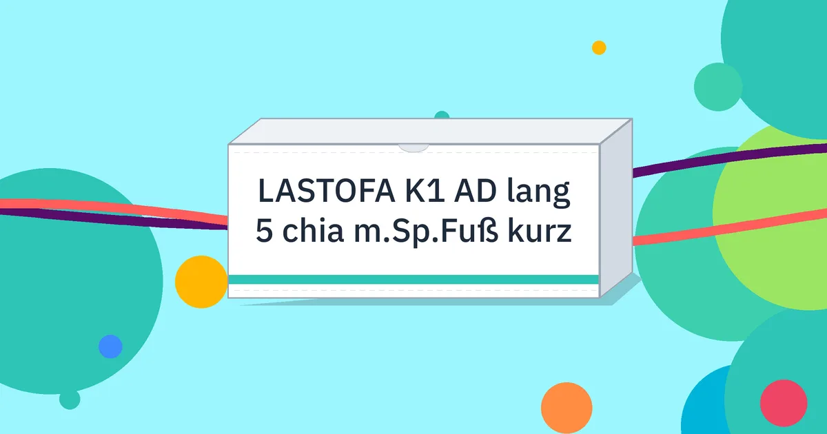 Symbolbild: Packung mit der Aufschrift LASTOFA K1 AD lang 5 chia m.Sp.Fuß kurz (PZN 13787651) – Verfügbarkeit und Bezug in Apotheken in Frankfurt am Main