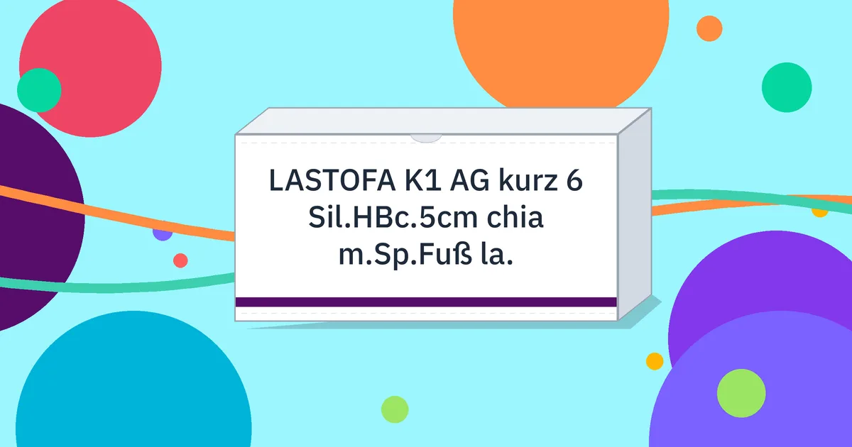 Symbolbild: Packung mit der Aufschrift LASTOFA K1 AG kurz 6 Sil.HBc.5cm chia m.Sp.Fuß la. (PZN 13794007) – Verfügbarkeit und Bezug in Apotheken in Frankfurt am Main