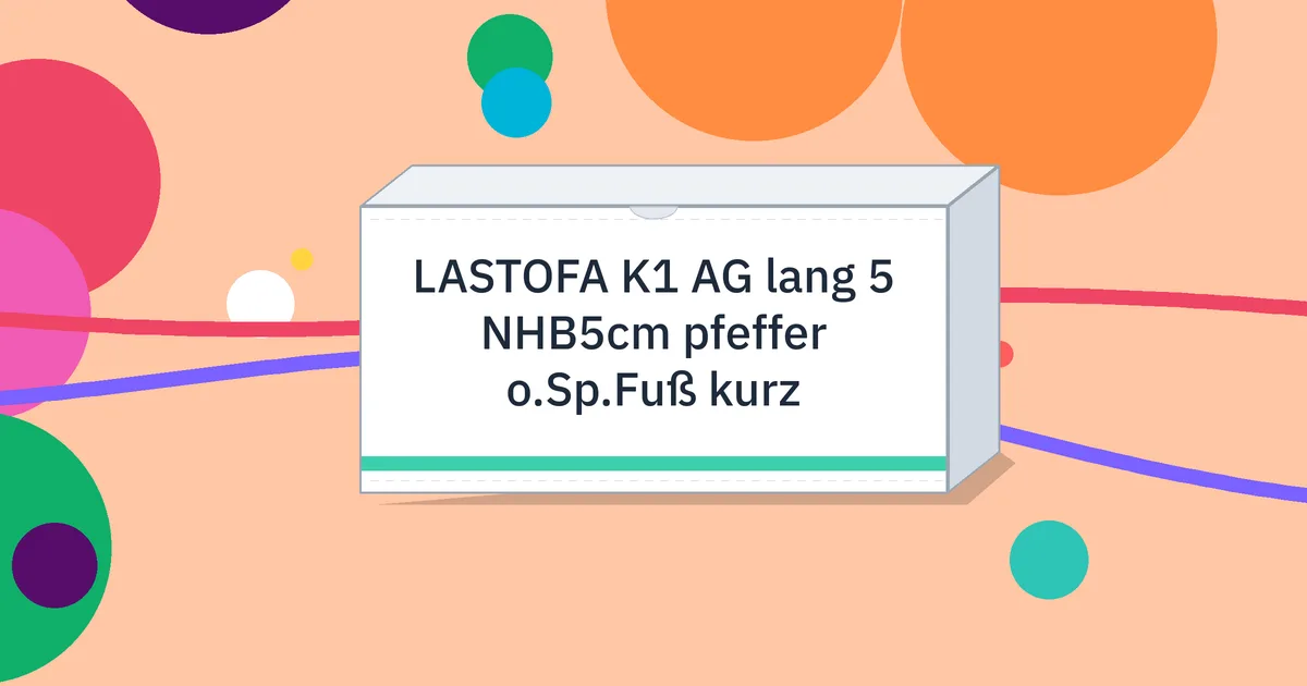 Symbolbild: Packung mit der Aufschrift LASTOFA K1 AG lang 5 NHB5cm pfeffer o.Sp.Fuß kurz (PZN 13793700) – Verfügbarkeit und Bezug in Apotheken in Frankfurt am Main