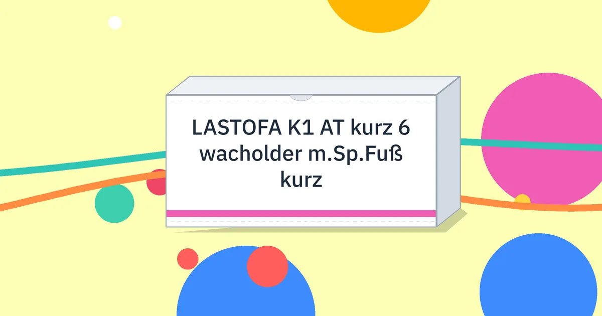 Symbolbild: Packung mit der Aufschrift LASTOFA K1 AT kurz 6 wacholder m.Sp.Fuß kurz (PZN 13797000) – Verfügbarkeit und Bezug in Apotheken in Frankfurt am Main
