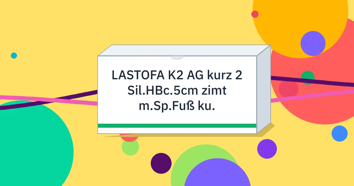 Symbolbild: Packung mit der Aufschrift LASTOFA K2 AG kurz 2 Sil.HBc.5cm zimt m.Sp.Fuß ku. (PZN 13803019) – Verfügbarkeit und Bezug in Apotheken in Frankfurt am Main