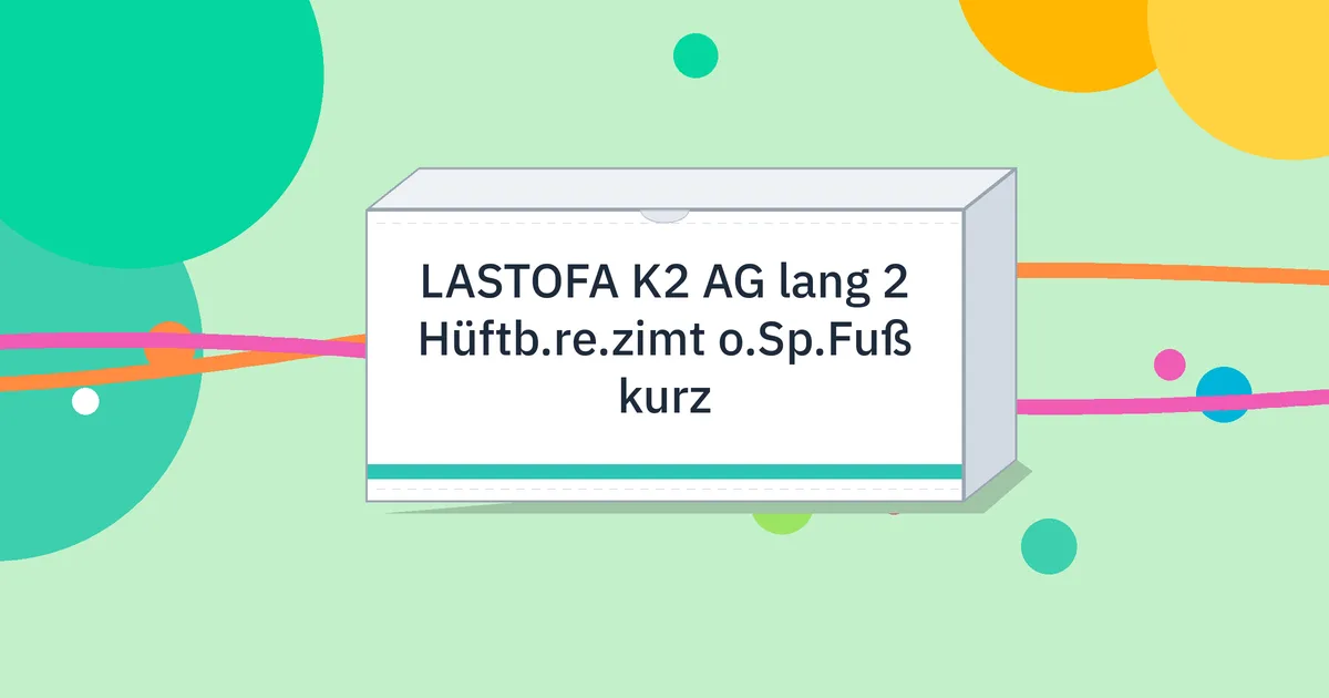 Symbolbild: Packung mit der Aufschrift LASTOFA K2 AG lang 2 Hüftb.re.zimt o.Sp.Fuß kurz (PZN 13810806) – Verfügbarkeit und Bezug in Apotheken in Frankfurt am Main
