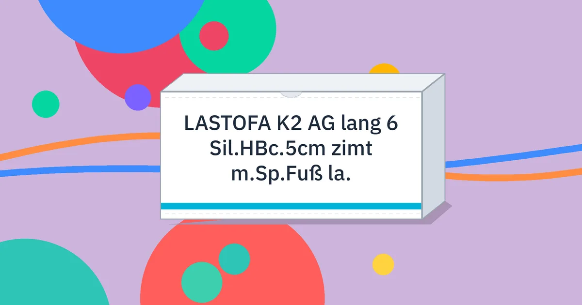 Symbolbild: Packung mit der Aufschrift LASTOFA K2 AG lang 6 Sil.HBc.5cm zimt m.Sp.Fuß la. (PZN 13807359) – Verfügbarkeit und Bezug in Apotheken in Frankfurt am Main