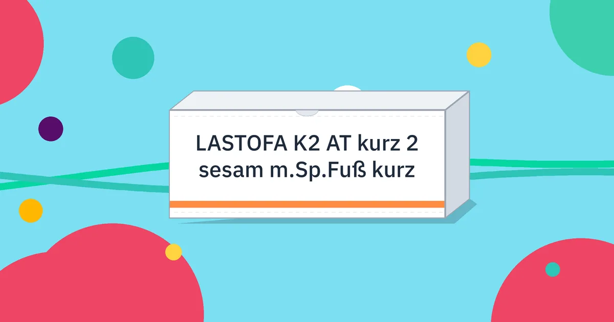 Symbolbild: Packung mit der Aufschrift LASTOFA K2 AT kurz 2 sesam m.Sp.Fuß kurz (PZN 13808755) – Verfügbarkeit und Bezug in Apotheken in Frankfurt am Main