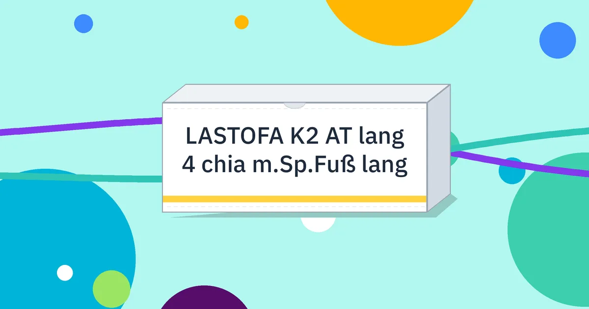 Symbolbild: Packung mit der Aufschrift LASTOFA K2 AT lang 4 chia m.Sp.Fuß lang (PZN 13809252) – Verfügbarkeit und Bezug in Apotheken in Frankfurt am Main