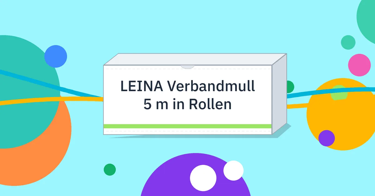 Symbolbild: Packung mit der Aufschrift LEINA Verbandmull 5 m in Rollen (PZN 08716838) – Verfügbarkeit und Bezug in Apotheken in Frankfurt am Main