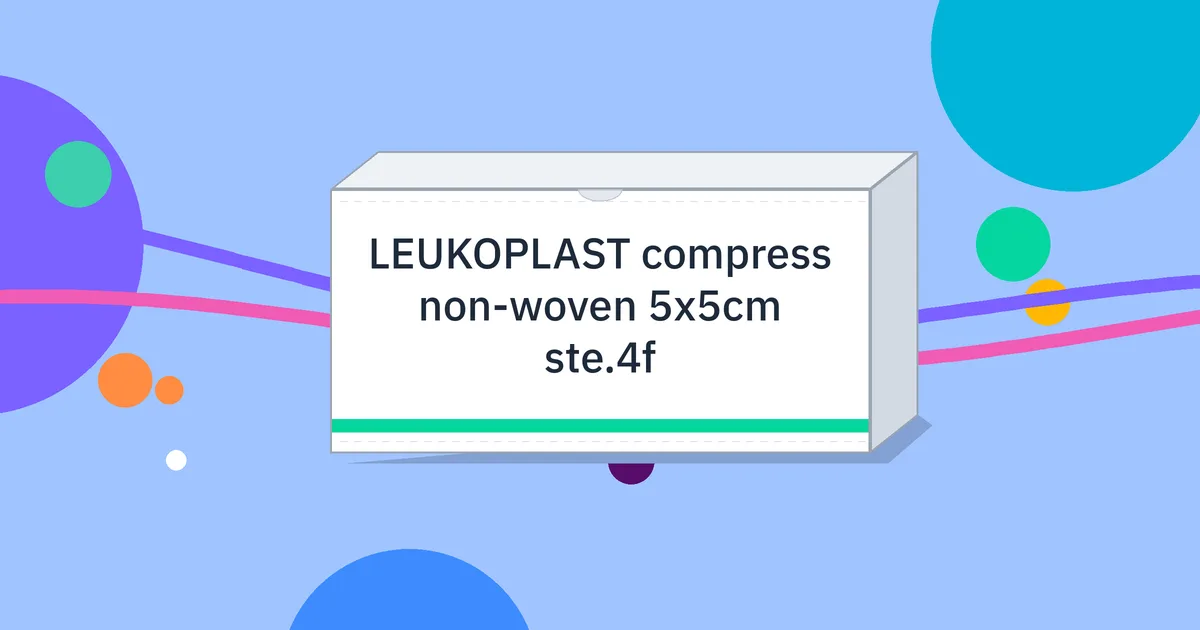 Symbolbild: Packung mit der Aufschrift LEUKOPLAST compress non-woven 5x5cm ste.4f (PZN 19064327) – Verfügbarkeit und Bezug in Apotheken in Frankfurt am Main