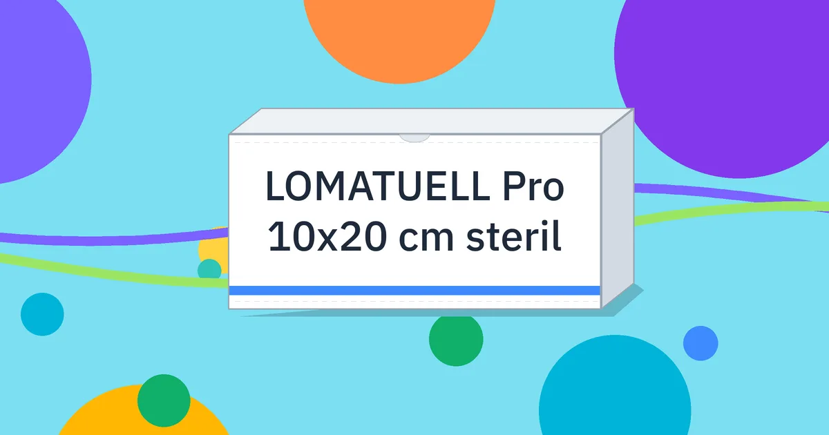 Symbolbild: Packung mit der Aufschrift LOMATUELL Pro 10x20 cm steril (PZN 15420788) – Verfügbarkeit und Bezug in Apotheken in Frankfurt am Main