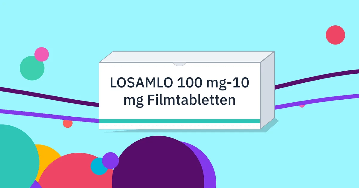 Symbolbild: Packung mit der Aufschrift LOSAMLO 100 mg-10 mg Filmtabletten (PZN 10536374) – Verfügbarkeit und Bezug in Apotheken in Frankfurt am Main