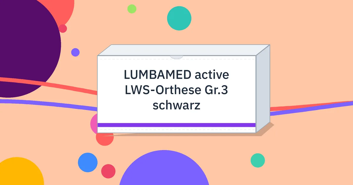 Symbolbild: Packung mit der Aufschrift LUMBAMED active LWS-Orthese Gr.3 schwarz (PZN 15314916) – Verfügbarkeit und Bezug in Apotheken in Frankfurt am Main