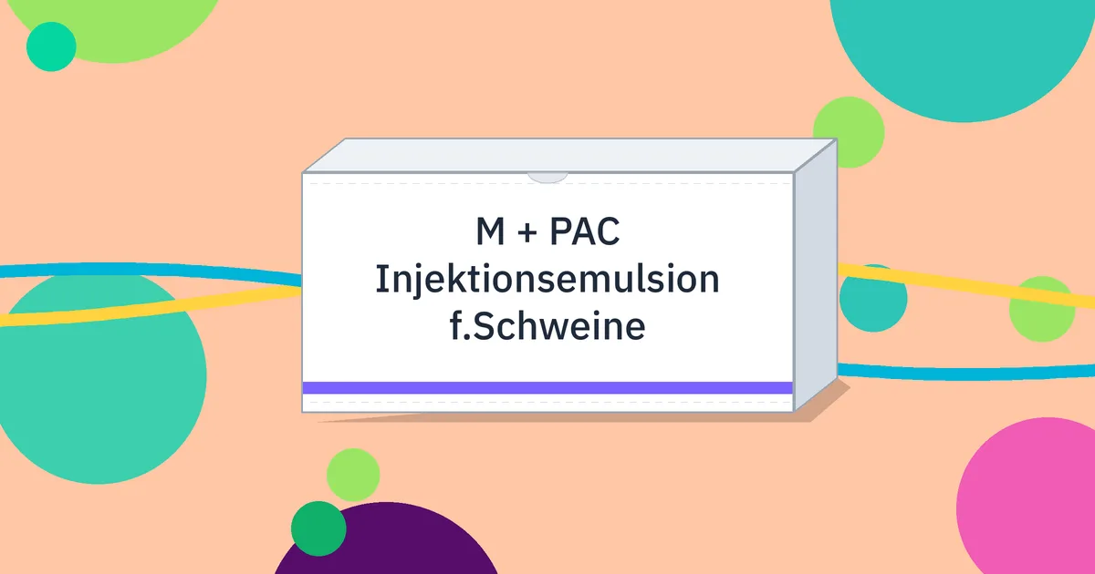 Symbolbild: Packung mit der Aufschrift M + PAC Injektionsemulsion f.Schweine (PZN 09151232) – Verfügbarkeit und Bezug in Apotheken in Frankfurt am Main