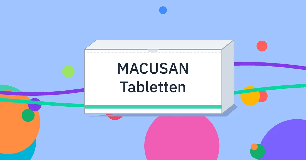 Symbolbild: Packung mit der Aufschrift MACUSAN Tabletten (PZN 06076978) – Verfügbarkeit und Bezug in Apotheken in Frankfurt am Main
