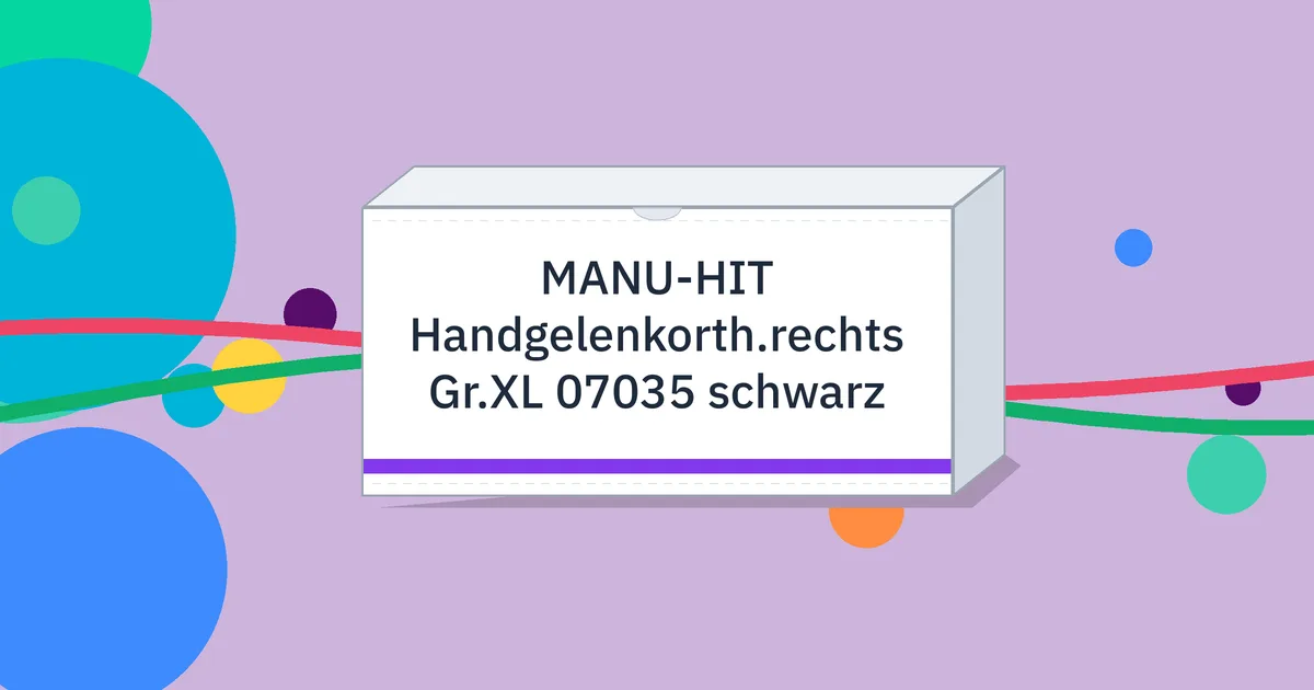 Symbolbild: Packung mit der Aufschrift MANU-HIT Handgelenkorth.rechts Gr.XL 07035 schwarz (PZN 03266483) – Verfügbarkeit und Bezug in Apotheken in Frankfurt am Main