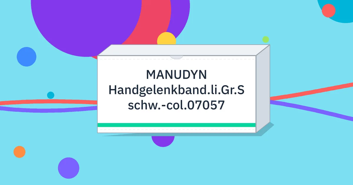 Symbolbild: Packung mit der Aufschrift MANUDYN Handgelenkband.li.Gr.S schw.-col.07057 (PZN 06727200) – Verfügbarkeit und Bezug in Apotheken in Frankfurt am Main