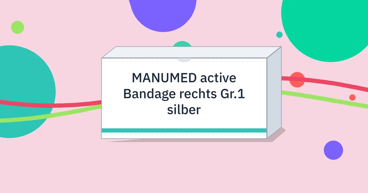 Symbolbild: Packung mit der Aufschrift MANUMED active Bandage rechts Gr.1 silber (PZN 06055628) – Verfügbarkeit und Bezug in Apotheken in Frankfurt am Main