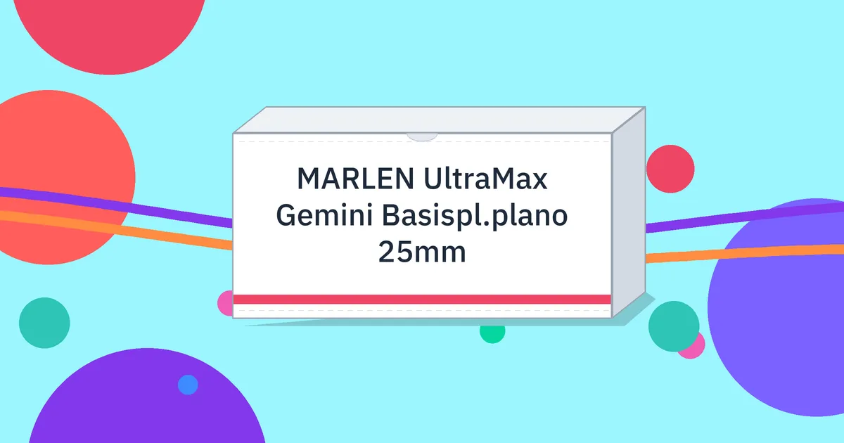 Symbolbild: Packung mit der Aufschrift MARLEN UltraMax Gemini Basispl.plano 25mm (PZN 00595708) – Verfügbarkeit und Bezug in Apotheken in Frankfurt am Main