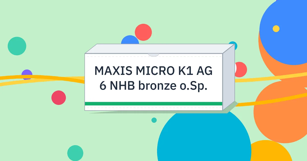 Symbolbild: Packung mit der Aufschrift MAXIS MICRO K1 AG 6 NHB bronze o.Sp. (PZN 17672695) – Verfügbarkeit und Bezug in Apotheken in Frankfurt am Main