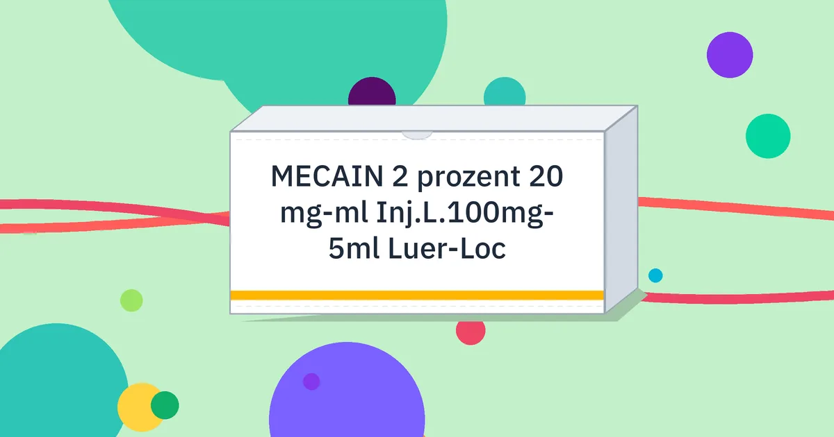 Symbolbild: Packung mit der Aufschrift MECAIN 2 prozent 20 mg-ml Inj.L.100mg-5ml Luer-Loc (PZN 16018806) – Verfügbarkeit und Bezug in Apotheken in Frankfurt am Main