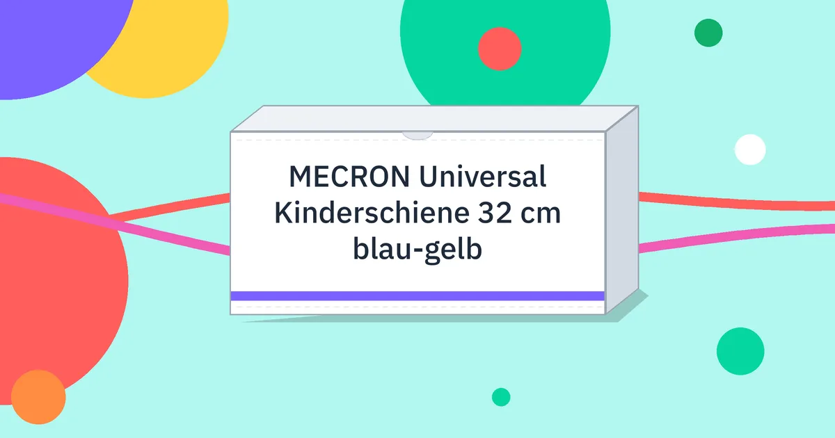 Symbolbild: Packung mit der Aufschrift MECRON Universal Kinderschiene 32 cm blau-gelb (PZN 02907508) – Verfügbarkeit und Bezug in Apotheken in Frankfurt am Main