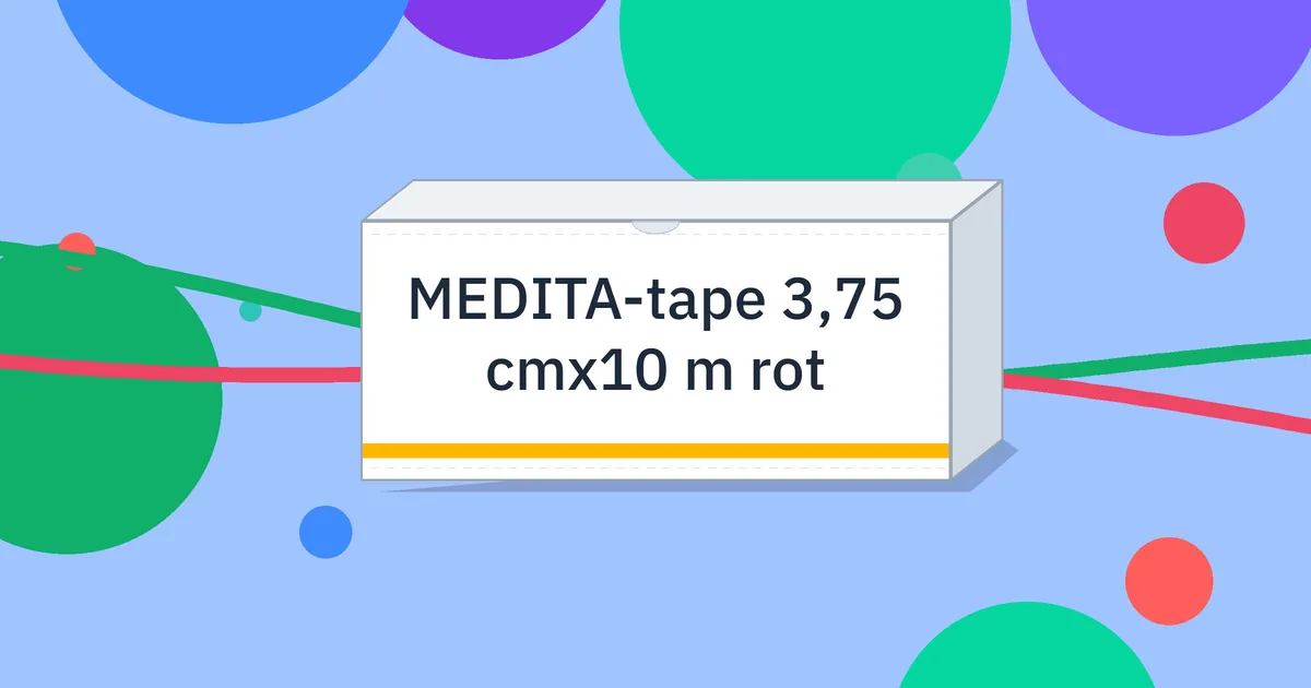 Symbolbild: Packung mit der Aufschrift MEDITA-tape 3,75 cmx10 m rot (PZN 19452147) – Verfügbarkeit und Bezug in Apotheken in Frankfurt am Main