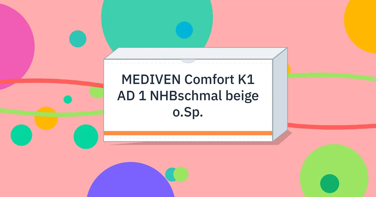Symbolbild: Packung mit der Aufschrift MEDIVEN Comfort K1 AD 1 NHBschmal beige o.Sp. (PZN 14561883) – Verfügbarkeit und Bezug in Apotheken in Frankfurt am Main