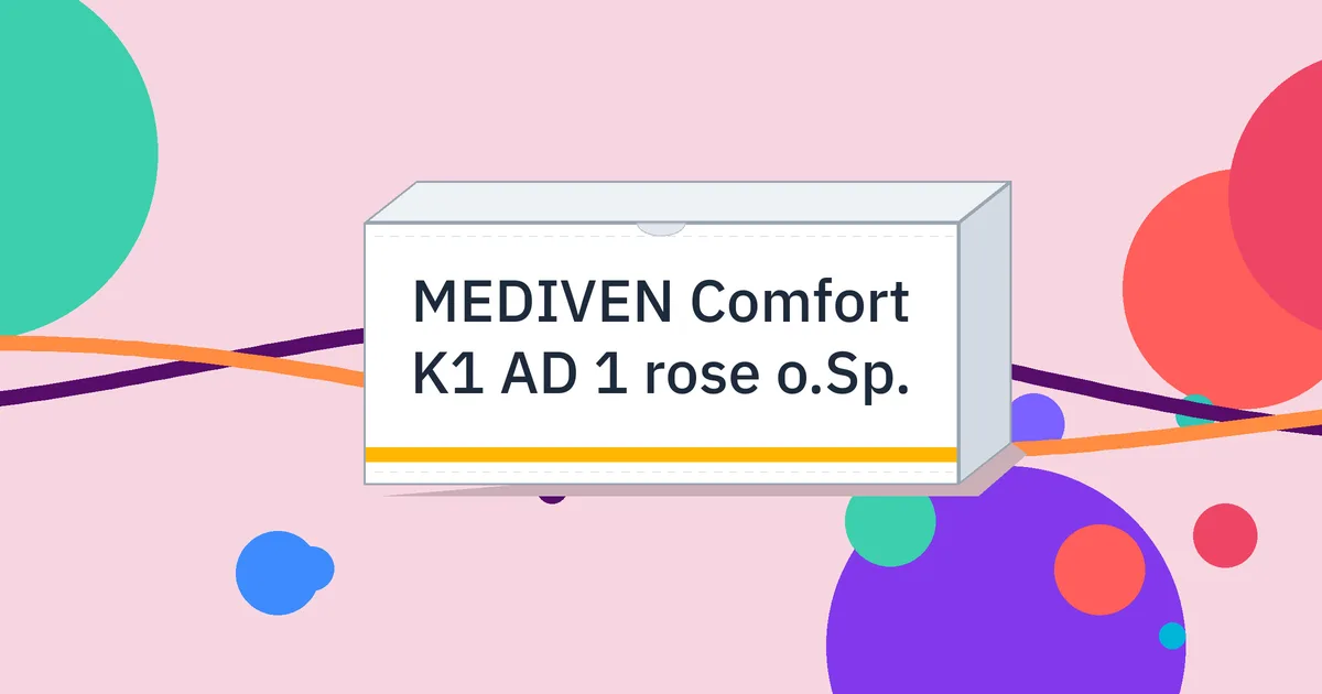 Symbolbild: Packung mit der Aufschrift MEDIVEN Comfort K1 AD 1 rose o.Sp. (PZN 14558817) – Verfügbarkeit und Bezug in Apotheken in Frankfurt am Main