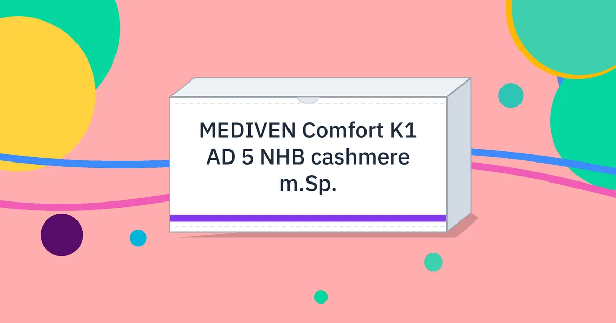 Symbolbild: Packung mit der Aufschrift MEDIVEN Comfort K1 AD 5 NHB cashmere m.Sp. (PZN 14659116) – Verfügbarkeit und Bezug in Apotheken in Frankfurt am Main