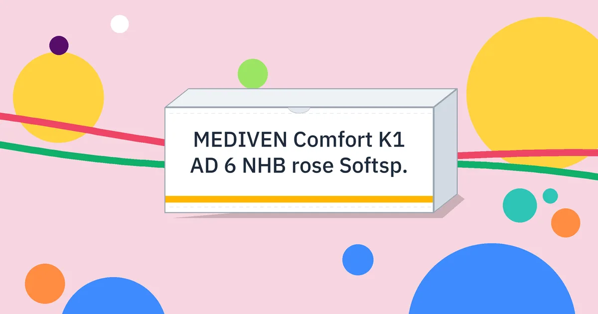 Symbolbild: Packung mit der Aufschrift MEDIVEN Comfort K1 AD 6 NHB rose Softsp. (PZN 14560352) – Verfügbarkeit und Bezug in Apotheken in Frankfurt am Main