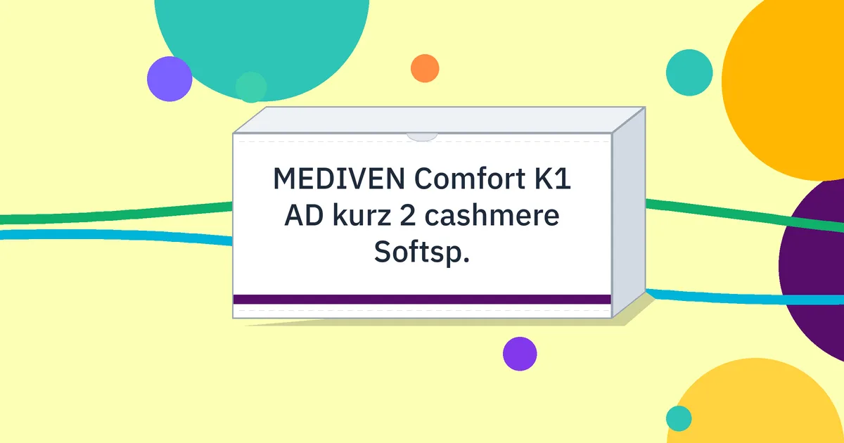 Symbolbild: Packung mit der Aufschrift MEDIVEN Comfort K1 AD kurz 2 cashmere Softsp. (PZN 14660272) – Verfügbarkeit und Bezug in Apotheken in Frankfurt am Main