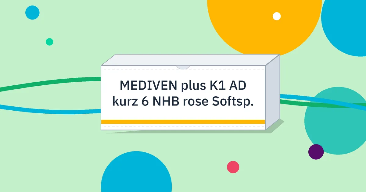 Symbolbild: Packung mit der Aufschrift MEDIVEN plus K1 AD kurz 6 NHB rose Softsp. (PZN 15898001) – Verfügbarkeit und Bezug in Apotheken in Frankfurt am Main