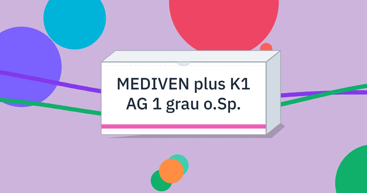 Symbolbild: Packung mit der Aufschrift MEDIVEN plus K1 AG 1 grau o.Sp. (PZN 18937641) – Verfügbarkeit und Bezug in Apotheken in Frankfurt am Main