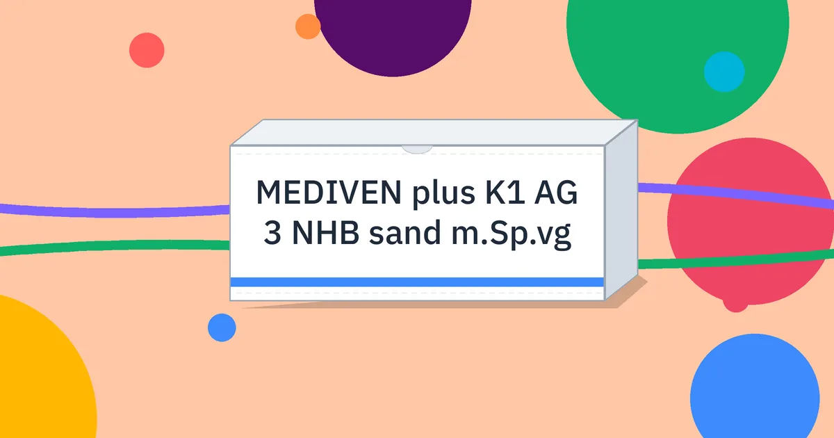 Symbolbild: Packung mit der Aufschrift MEDIVEN plus K1 AG 3 NHB sand m.Sp.vg (PZN 18938250) – Verfügbarkeit und Bezug in Apotheken in Frankfurt am Main