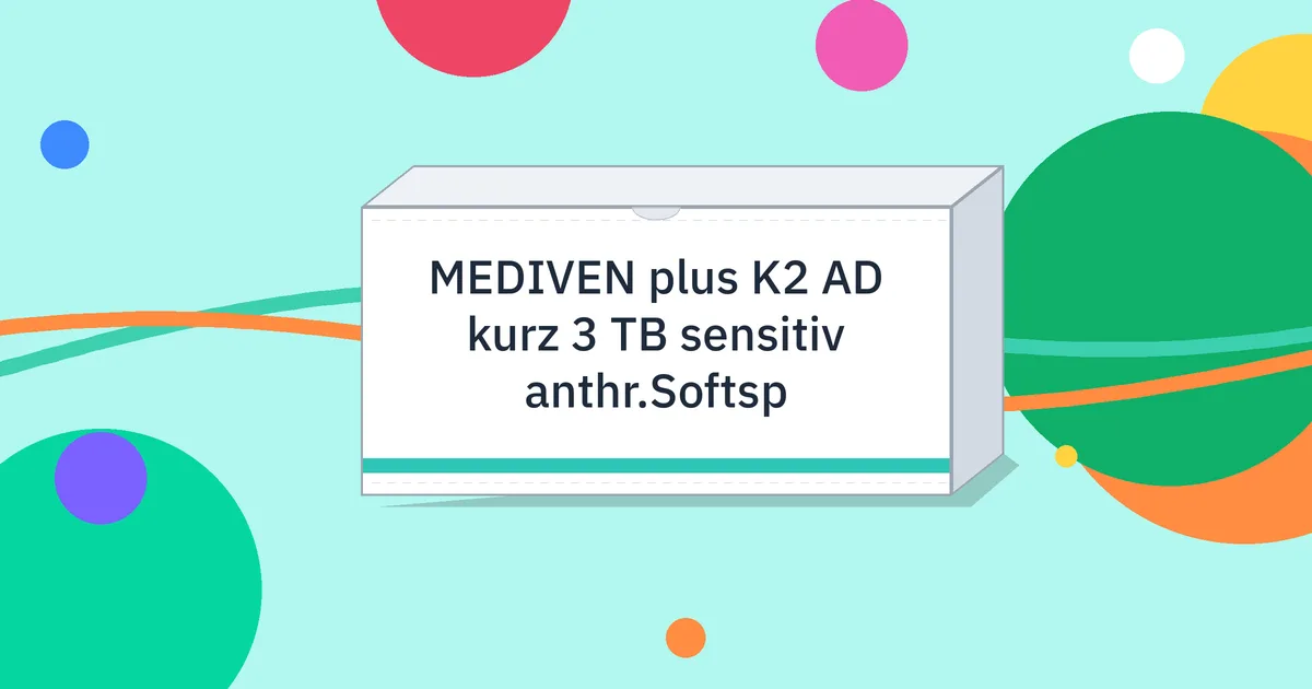 Symbolbild: Packung mit der Aufschrift MEDIVEN plus K2 AD kurz 3 TB sensitiv anthr.Softsp (PZN 15105986) – Verfügbarkeit und Bezug in Apotheken in Frankfurt am Main