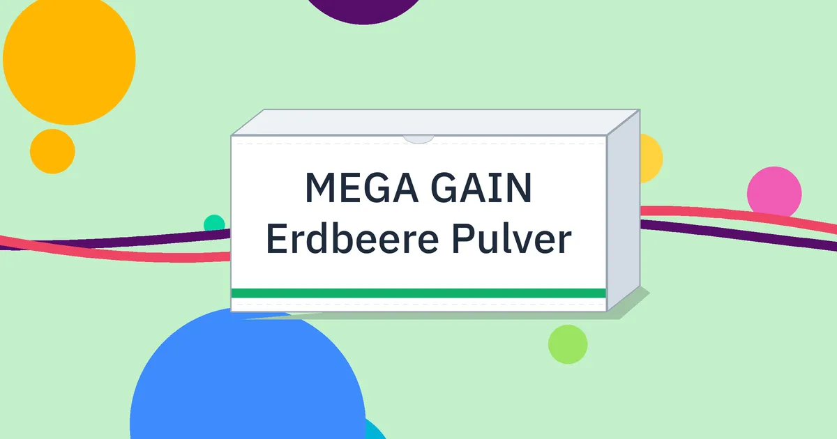 Symbolbild: Packung mit der Aufschrift MEGA GAIN Erdbeere Pulver (PZN 10743877) – Verfügbarkeit und Bezug in Apotheken in Frankfurt am Main