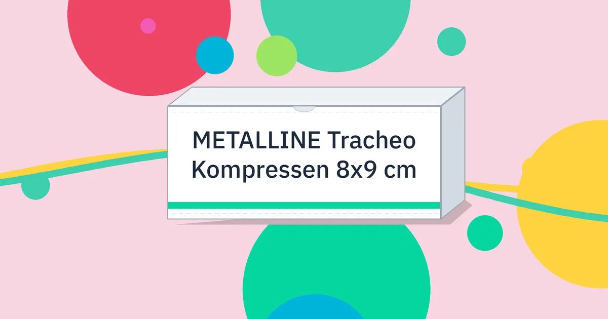 Symbolbild: Packung mit der Aufschrift METALLINE Tracheo Kompressen 8x9 cm (PZN 03316270) – Verfügbarkeit und Bezug in Apotheken in Frankfurt am Main