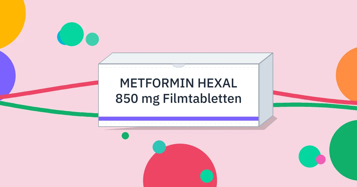 Symbolbild: Packung mit der Aufschrift METFORMIN HEXAL 850 mg Filmtabletten (PZN 02386506) – Verfügbarkeit und Bezug in Apotheken in Frankfurt am Main
