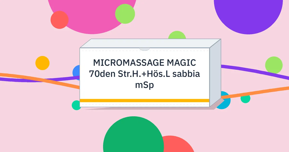 Symbolbild: Packung mit der Aufschrift MICROMASSAGE MAGIC 70den Str.H.+Hös.L sabbia mSp (PZN 00555867) – Verfügbarkeit und Bezug in Apotheken in Frankfurt am Main